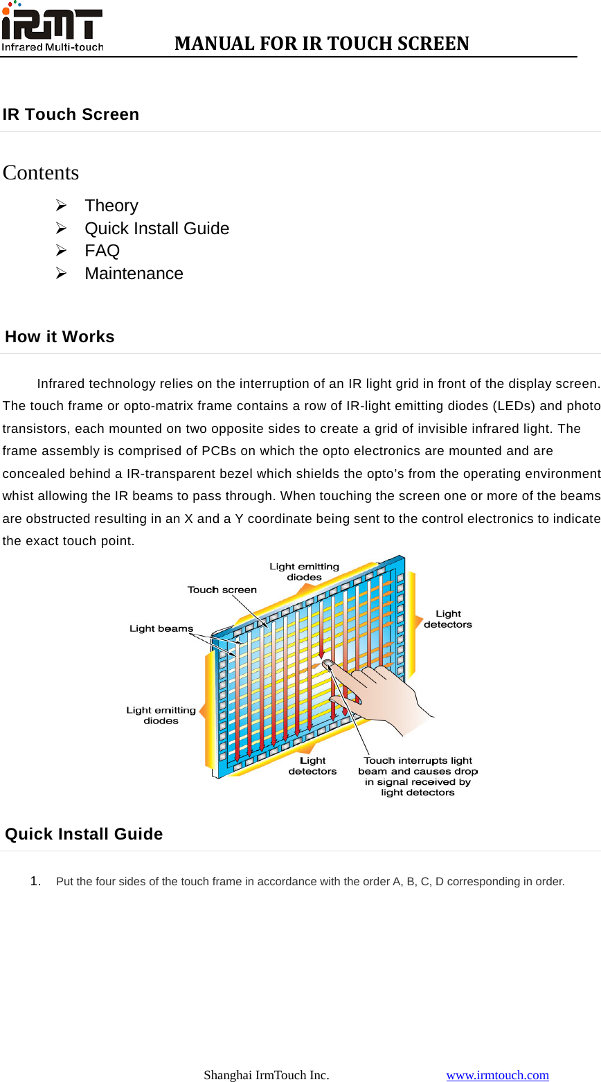 IRMTOUCH IRMTTII IR Multi-Point TOUCH FRAME Discussion and FAQ IRMT ...