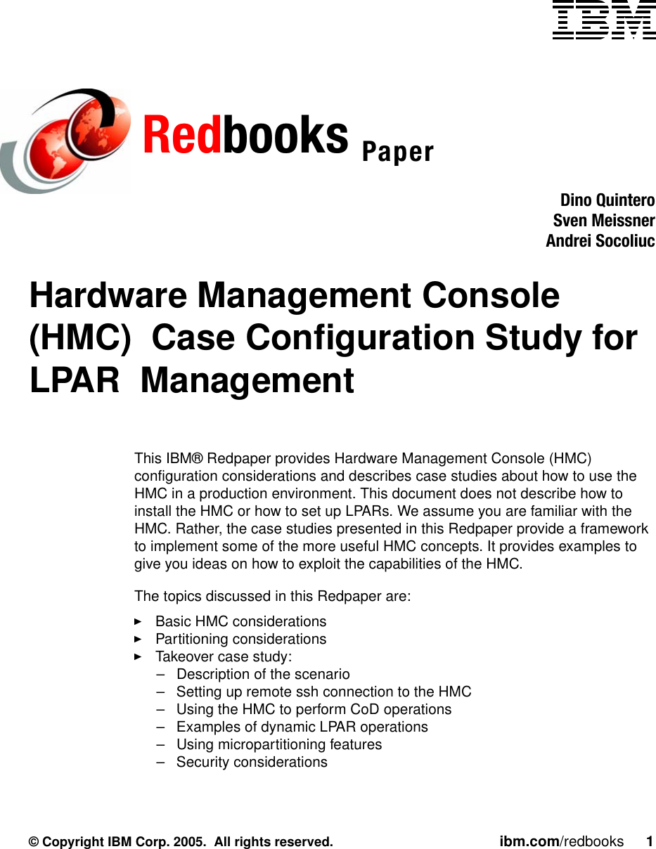 Ibm Redbooks Paper Hmc Users Manual GST, Inc. System P, P5, PSeries, RS/6000, I, I5, ISeries, AS ...