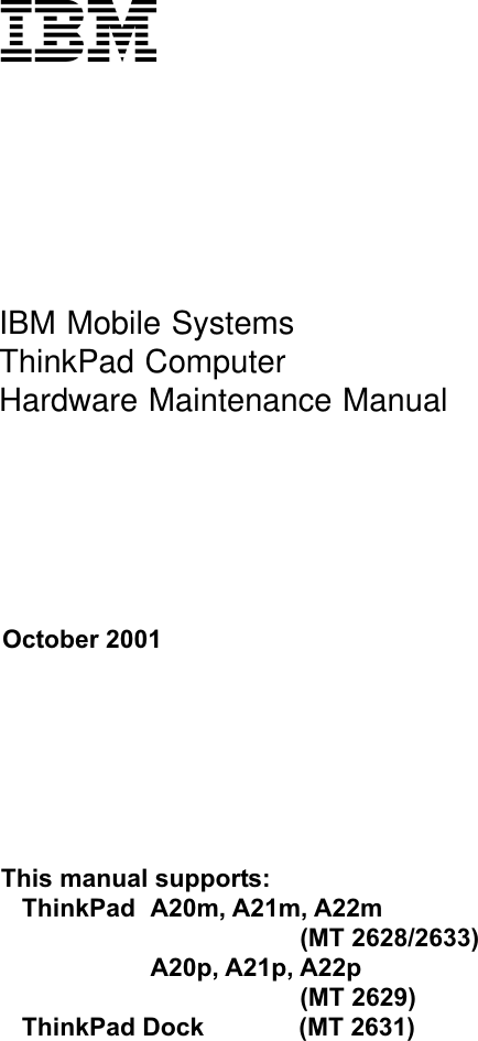 Ibm Thinkpad A20M Users Manual A20m/p, A21m/p, A22m/p