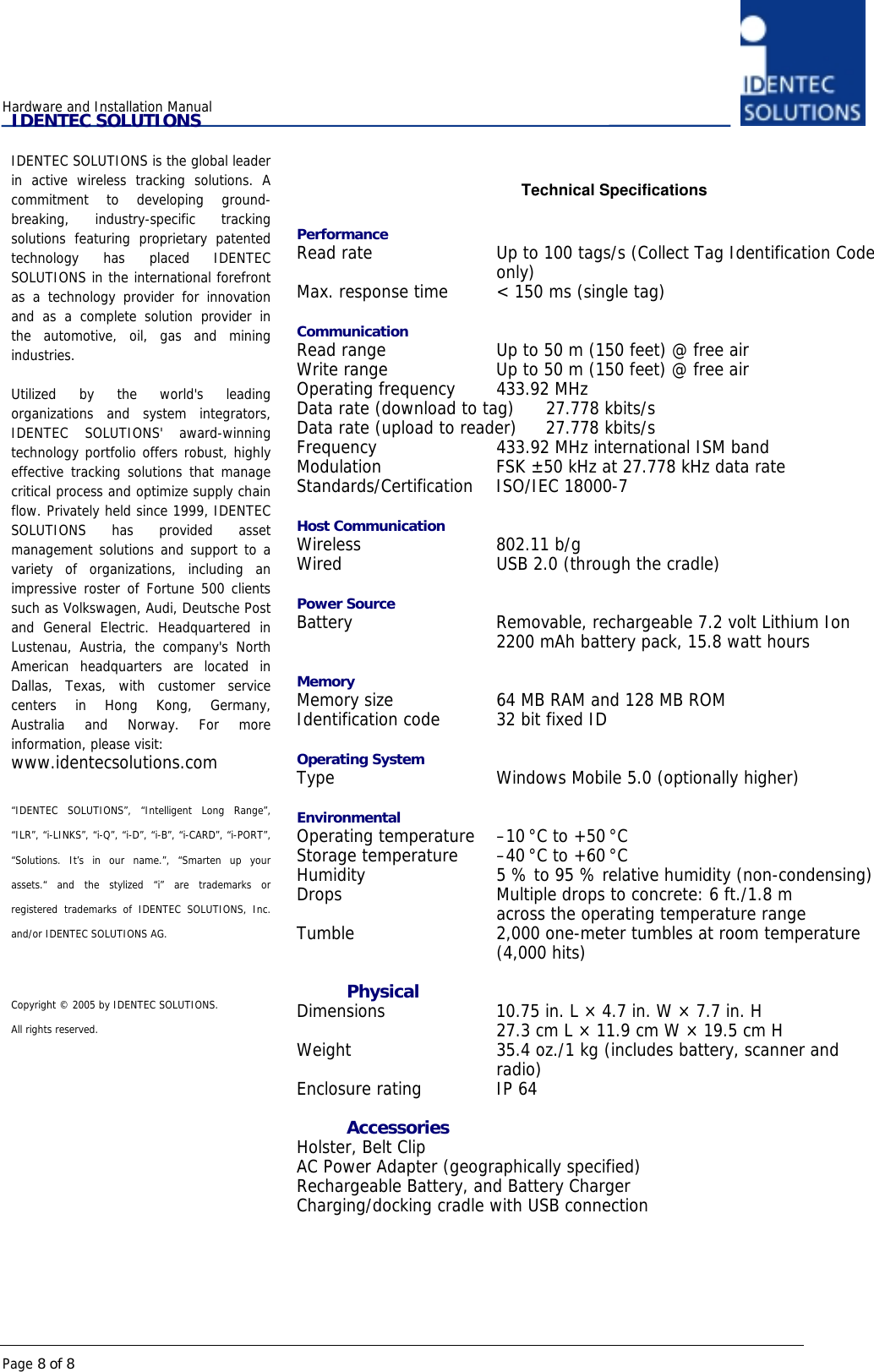 Identec Solutions IPH310 I Port H310 User Manual Identec Solutions IPH310 I Port H310 User Manual