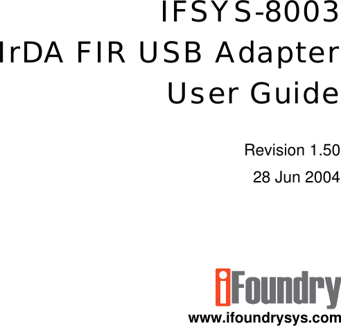 Ifoundry Systems Ifsys 8003 Users Manual UG IrDA FIR USB