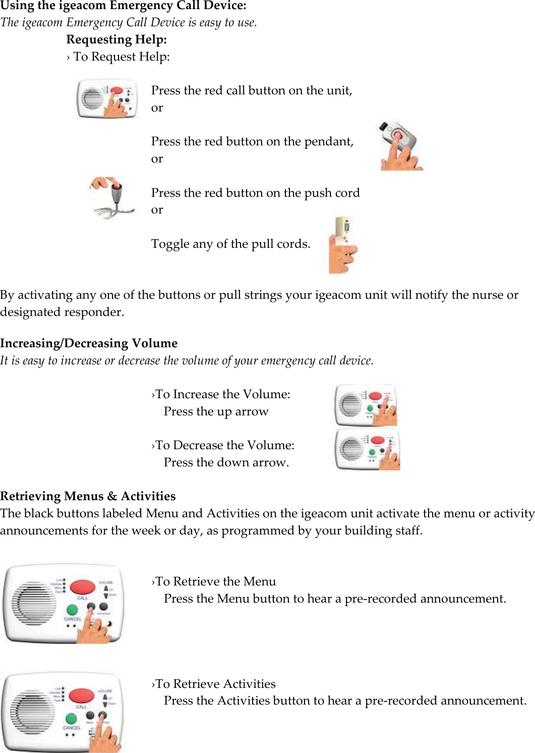 Igeacare Solutions IGEAPEN1 Wireless Pendant User Manual