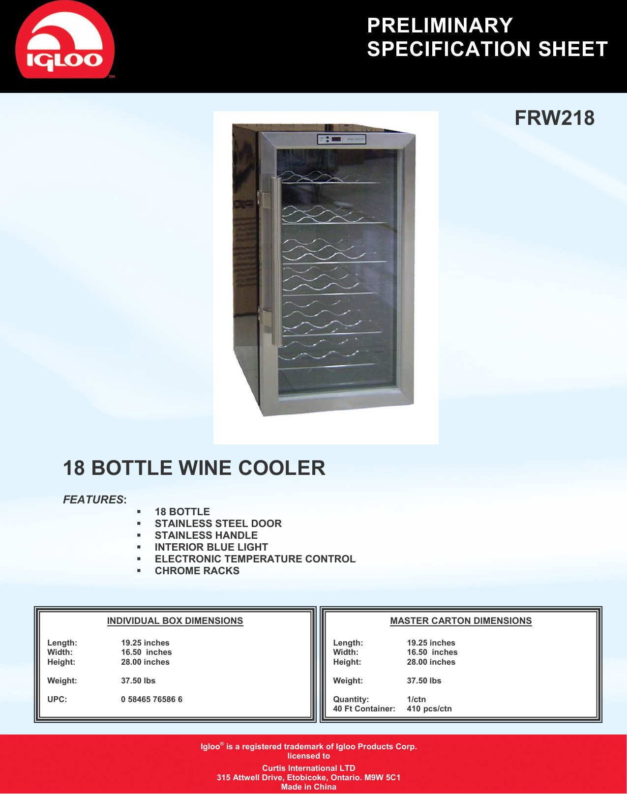 Igloo Frw218 Users Manual