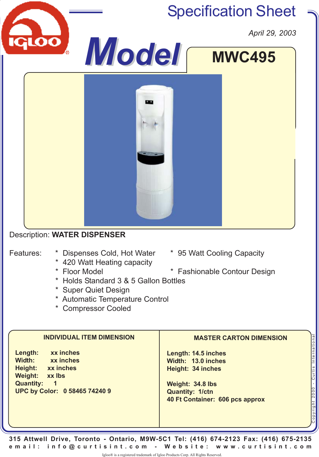 Igloo Mwc495 Users Manual MWC495.pmd