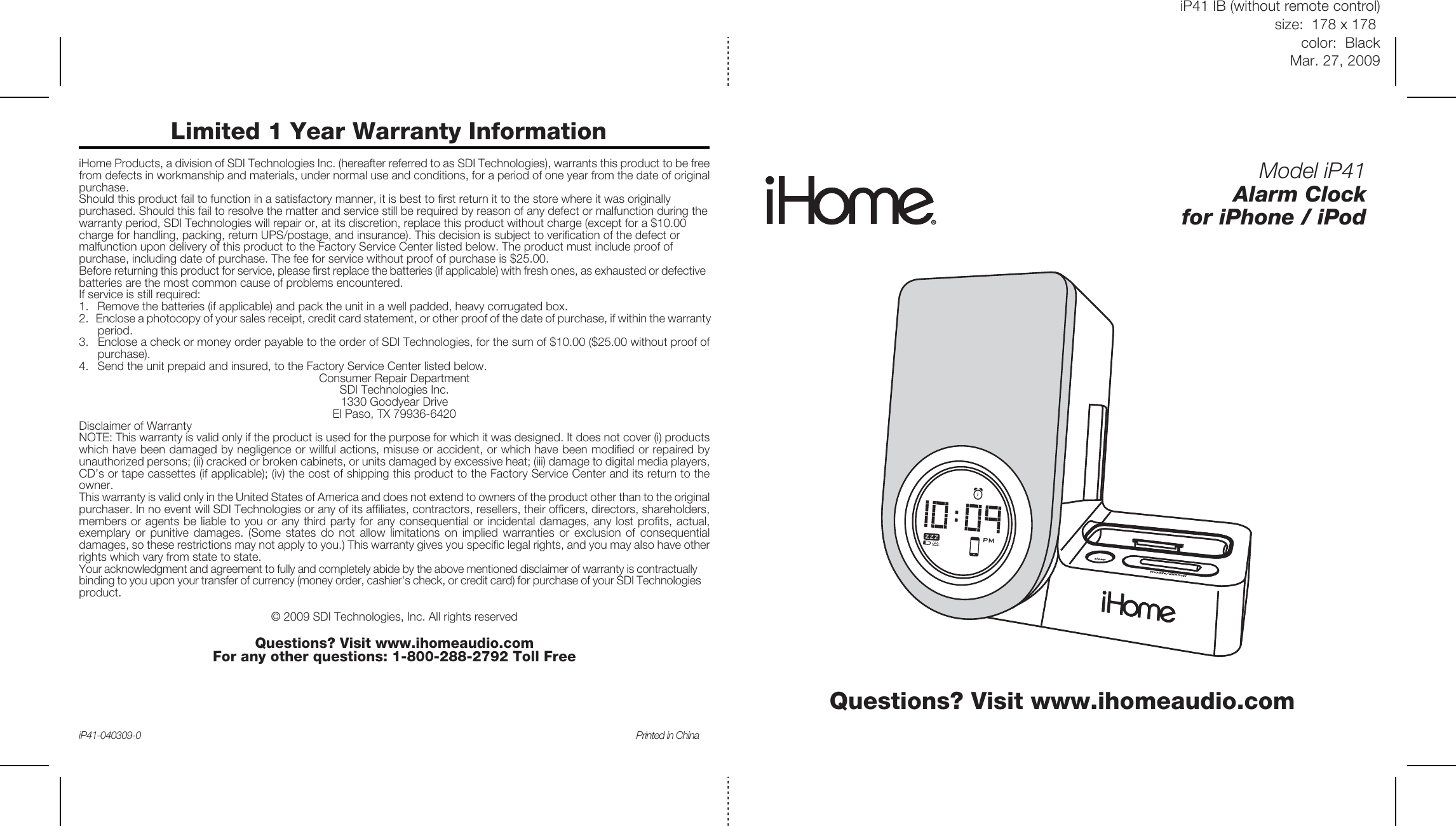 Ihome Ip41 Users Manual