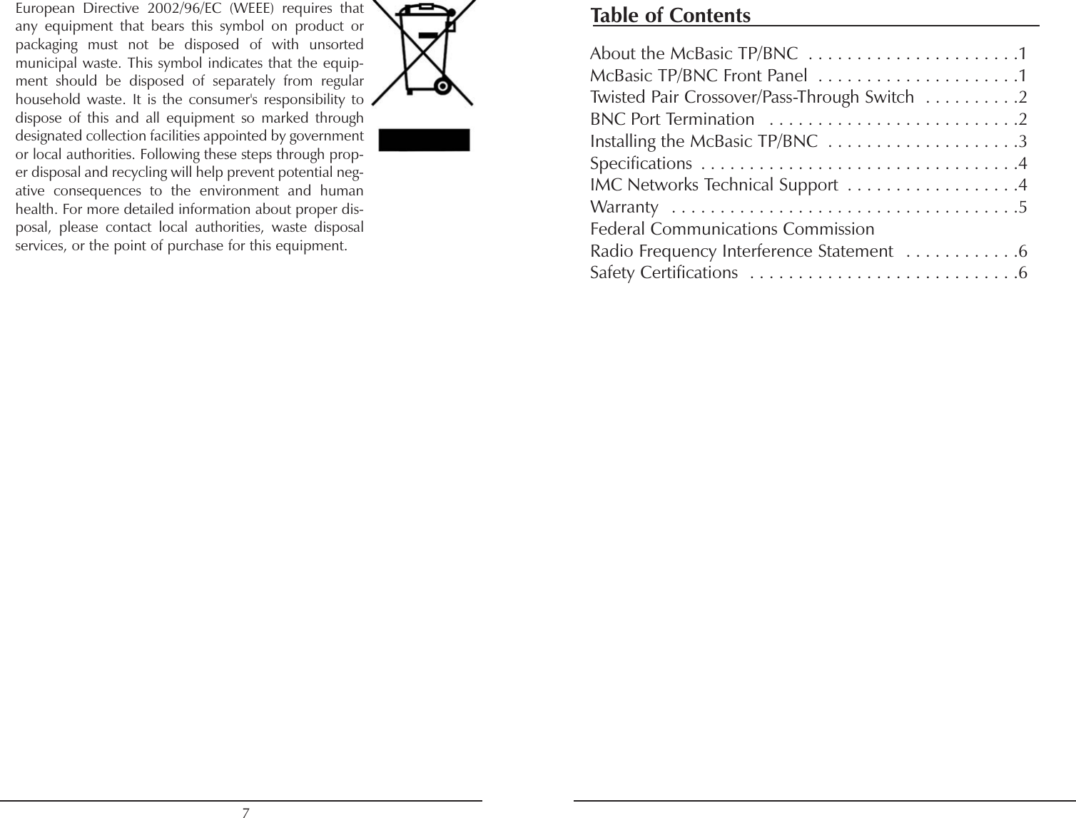 Imc Networks Tp Users Manual McBasic TP/BNC Installation Guide