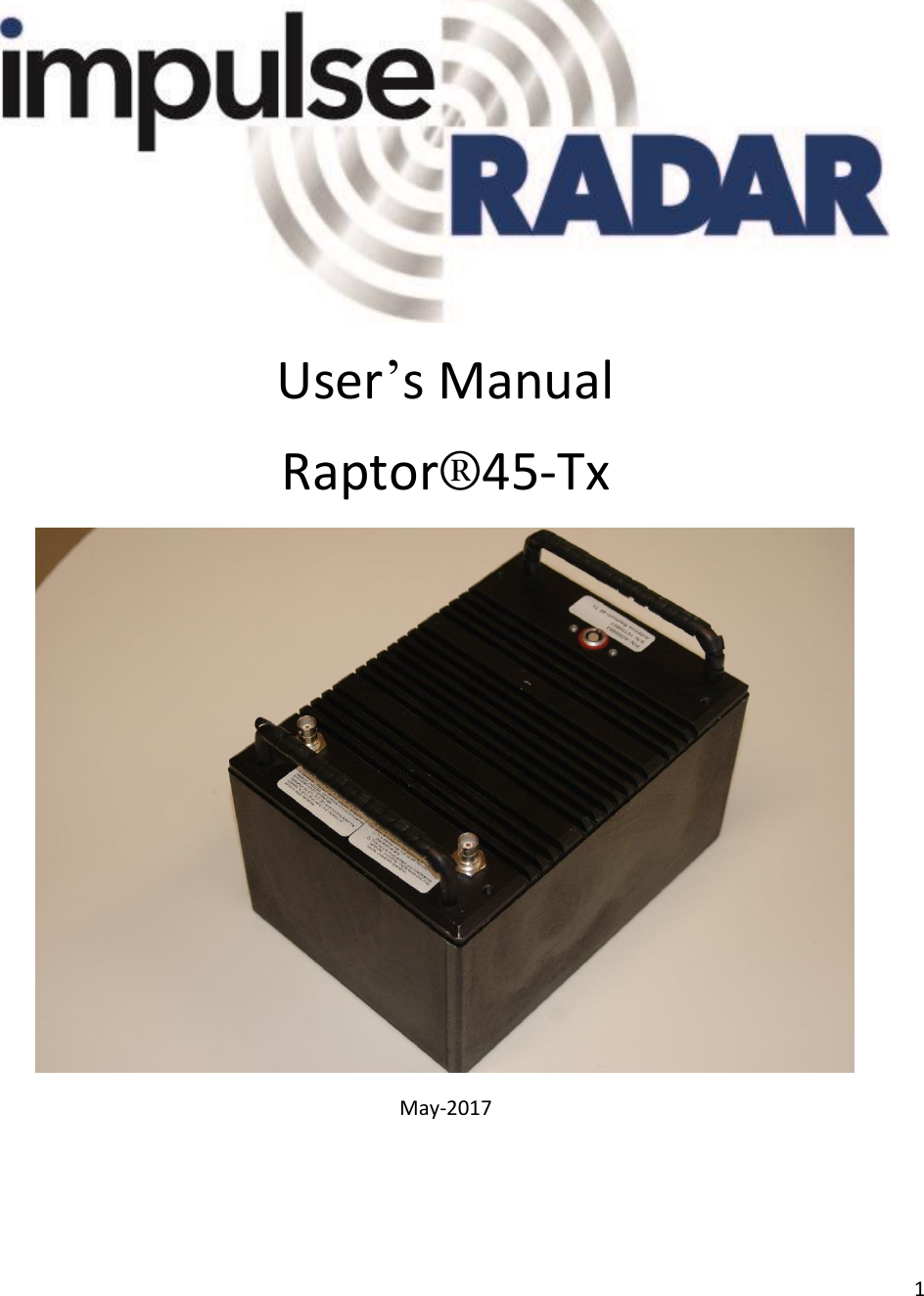 ImpulseRadar Sweden RAPTOR45-TX Ground Penetrating Radar User Manual ...
