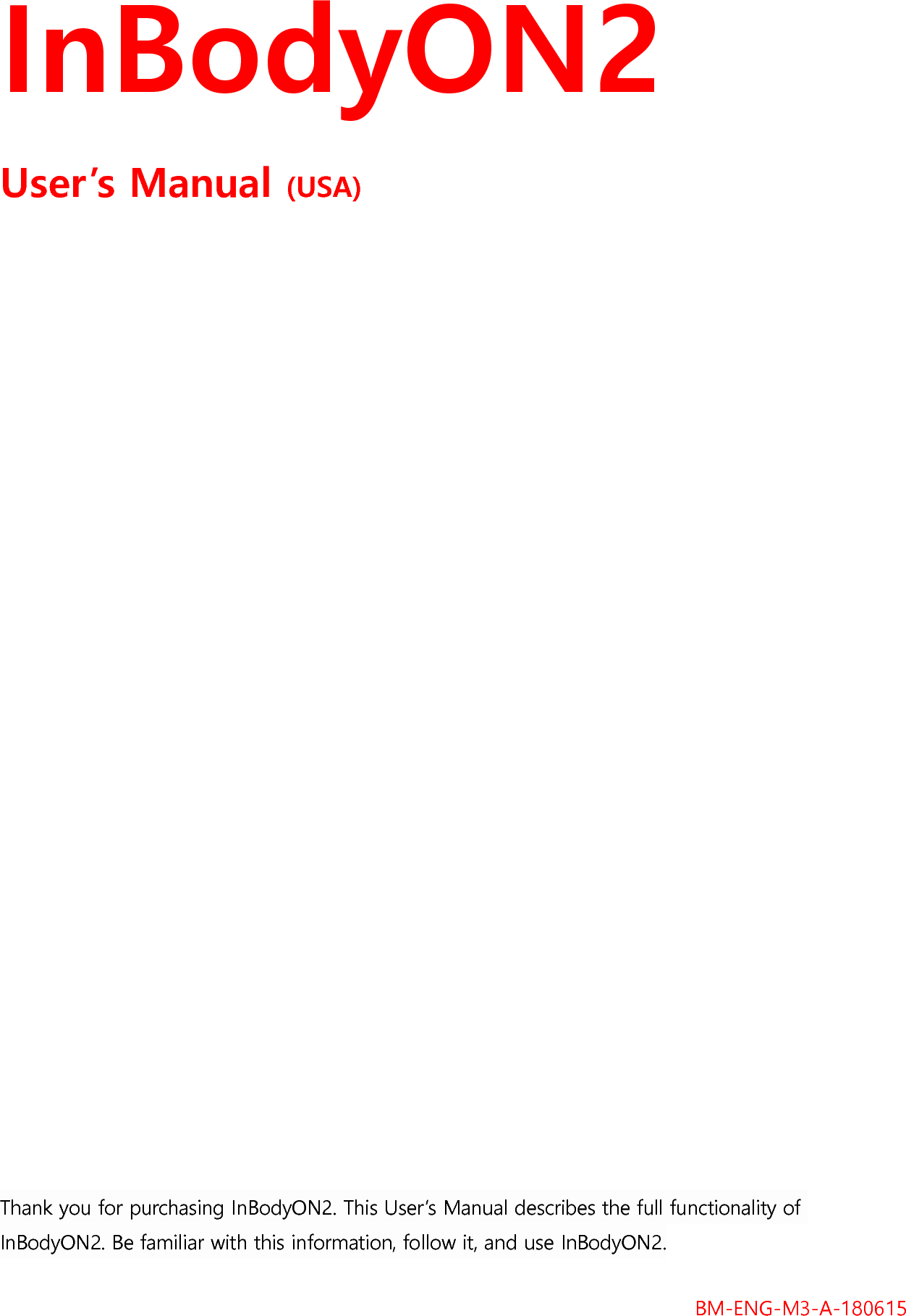 InBody INBODY-ON2 Body Composition Analyzer User Manual