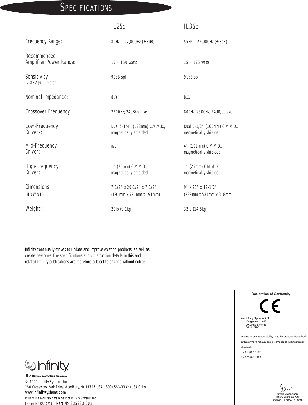 Infinity Interlude Il 25C 36C Om Il25C Users Manual 25c/36c