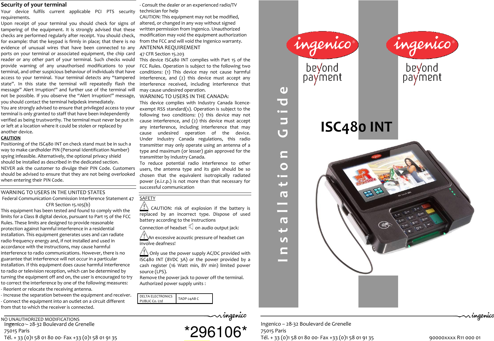Ingenico ISC480CLINT Payment Terminal User Manual Manual