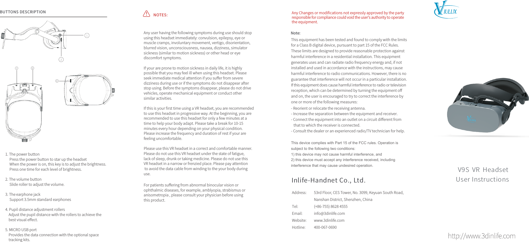 Inlife Handnet VIULUXV9S PC VR Headset User Manual