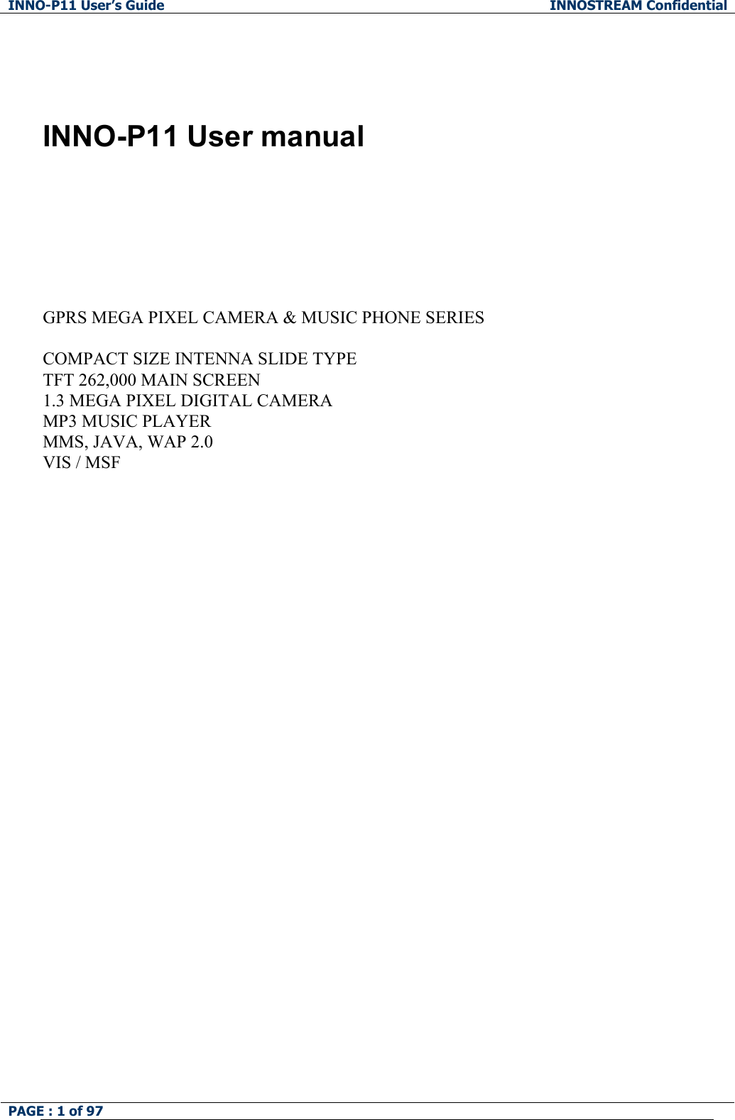 Innostream INNO-P11 GSM/GPRS 850/1900 Mobile Phone User Manual INNO P11 ...