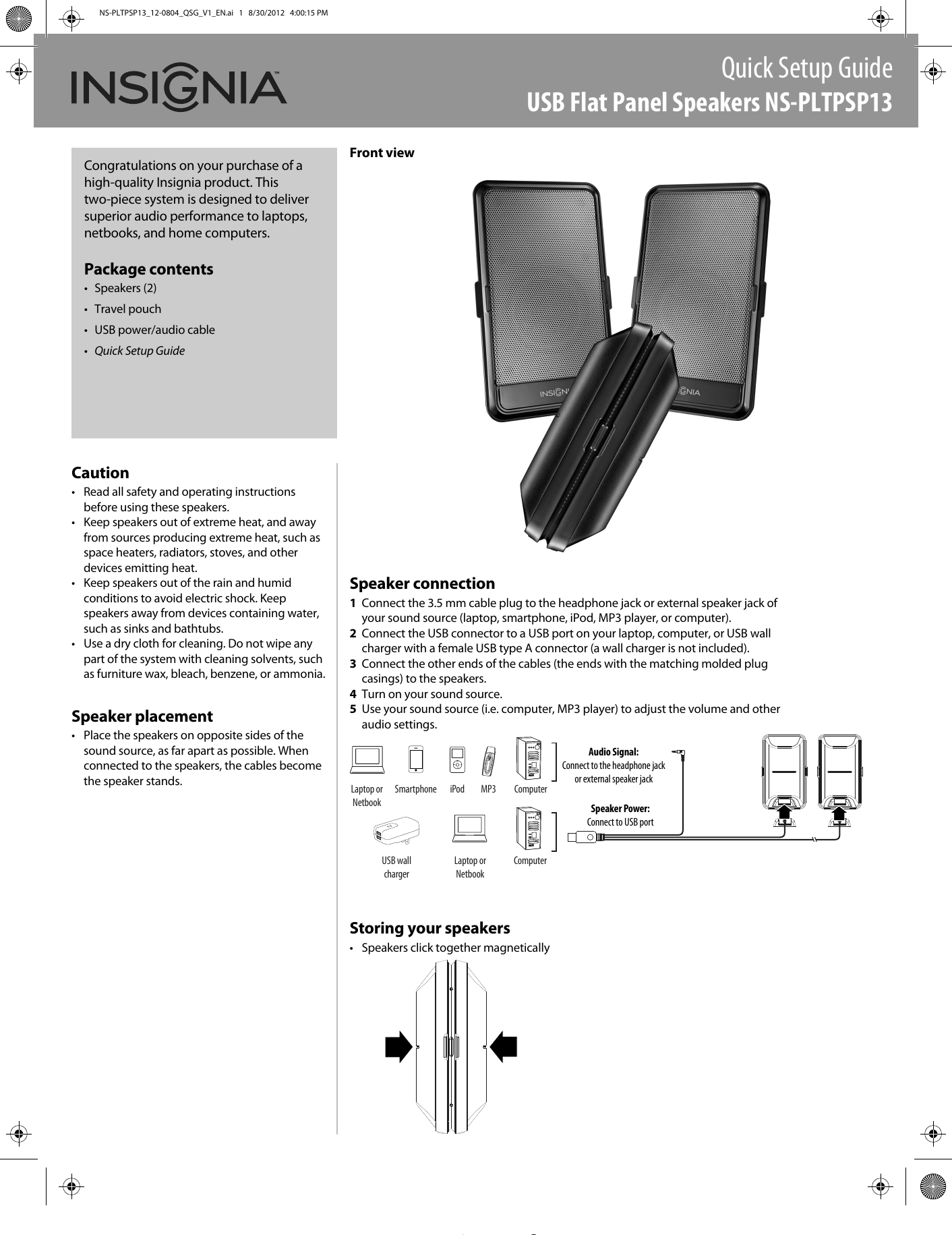 Insignia Ns Pltpsp13 Quick Start Guide PLTPSP13_12 0804_QSG_V1_EN