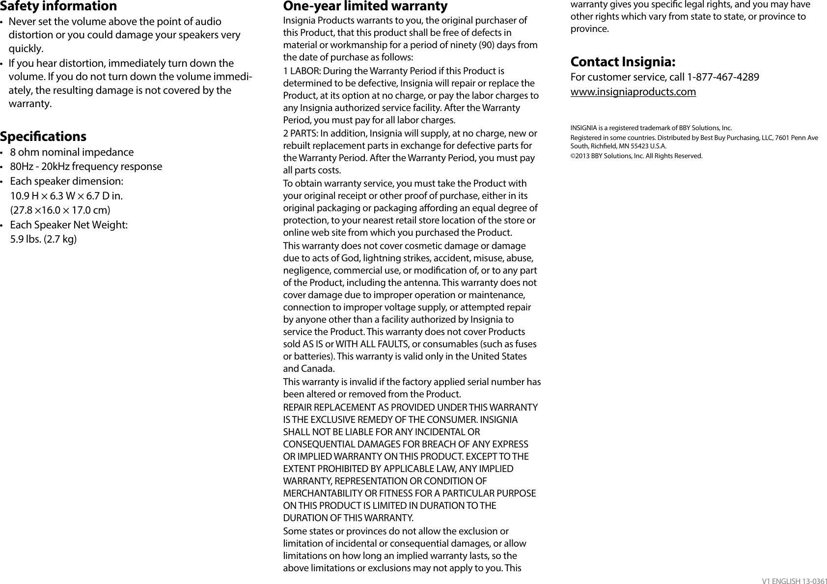 Insignia Ns Sp213 Quick Start Guide SP213_13 0361_QSG_V1_EN
