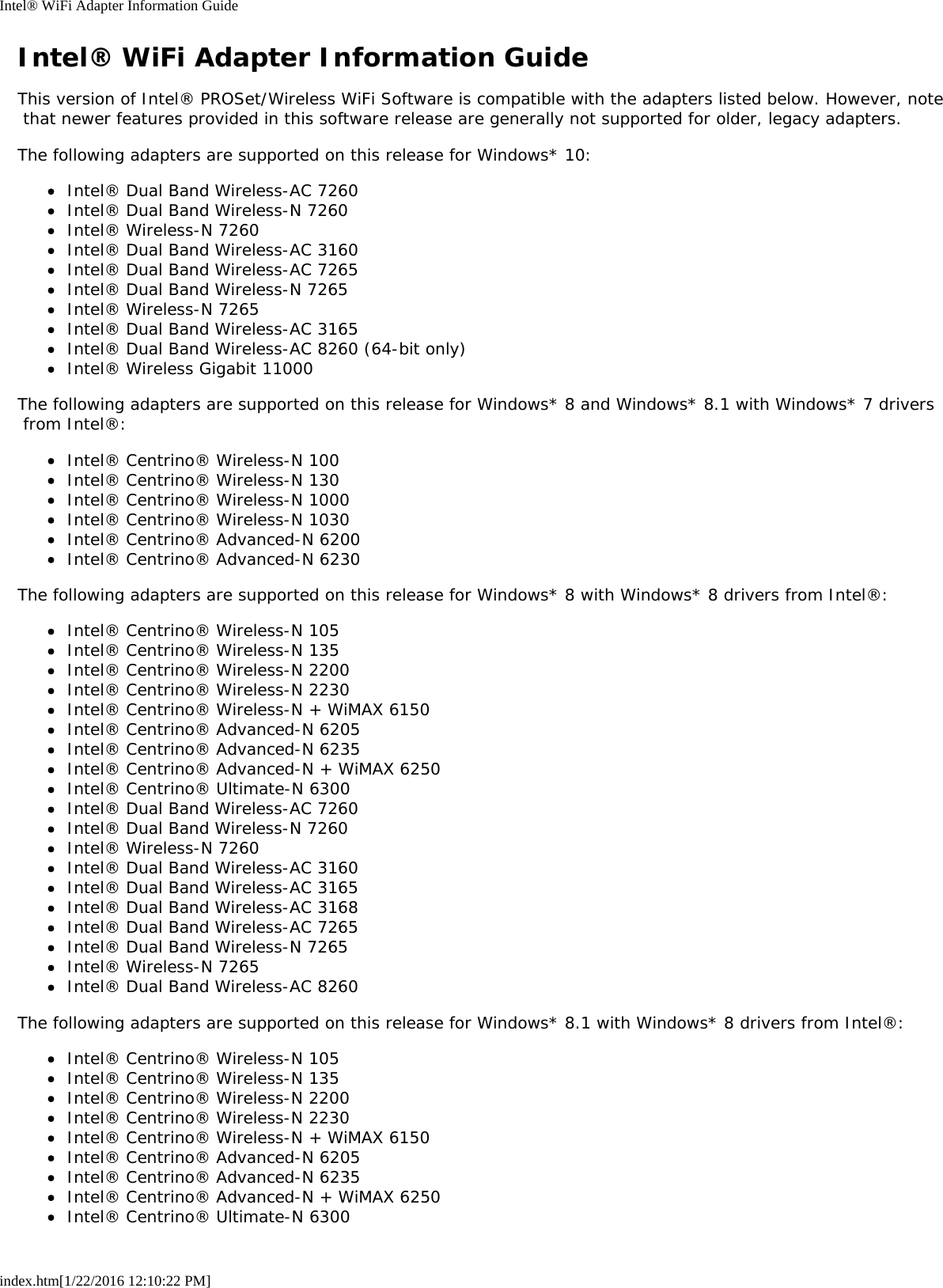 Intel 11000D2 WiGig Adapter Card User Manual