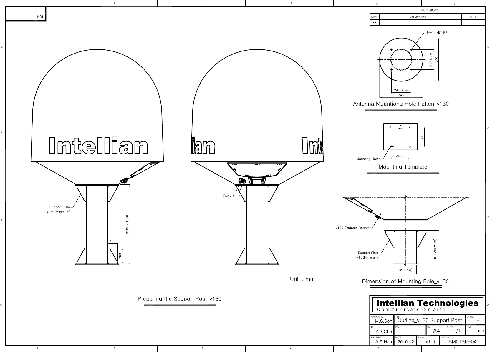 D V130 Support Post Drawing PDF