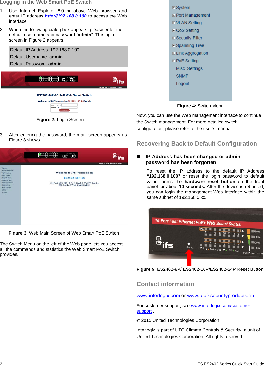 InterLogix 1073044 A Ifs Es2402 Series Quick Start Guide En User Manual