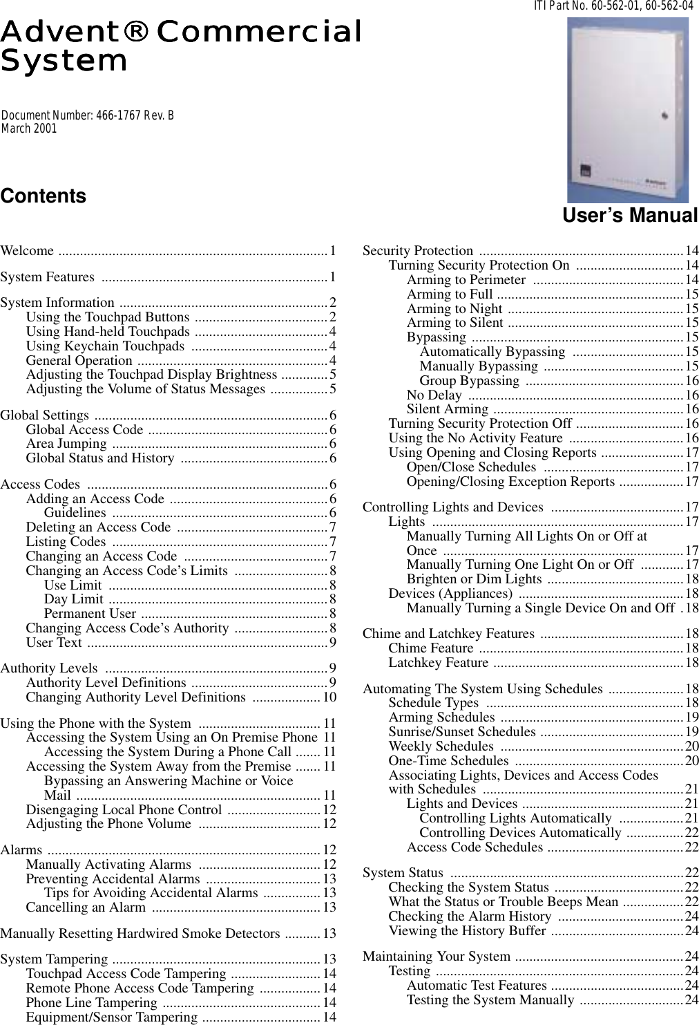 4661767b Advent Commercial System User Manual Mar 2001