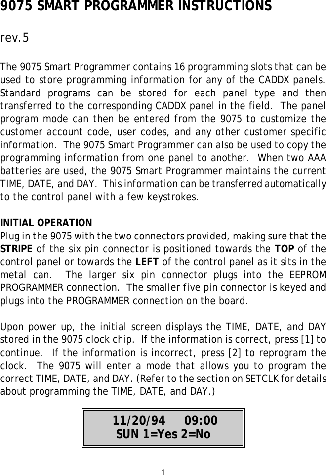 9075 SMART PROGRAMMER INSTRUCTIONS Ranger User May 1996