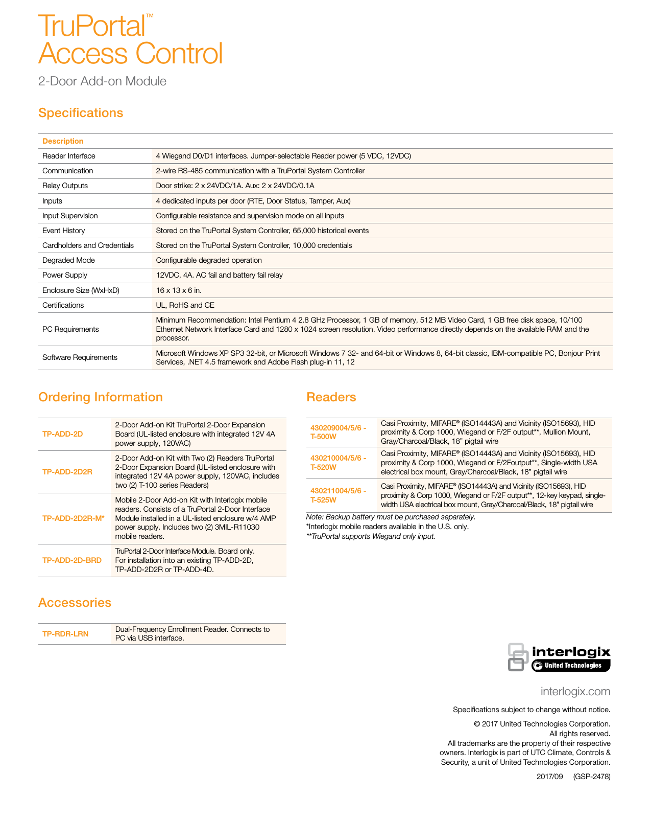 InterLogix Truportal 2 Door Add On Module Data Sheet M5 Enclosure For Picture Perfect & Secure ...
