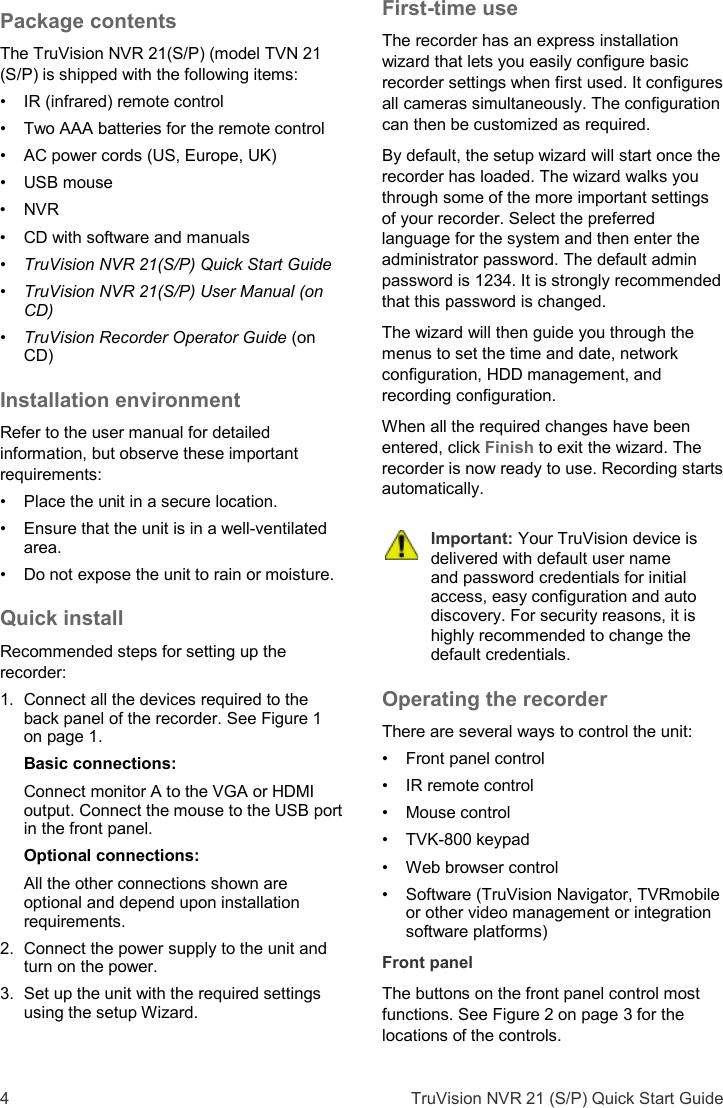 InterLogix Truvision Nvr 21 21S 21P Quick Start Guide En User Manual