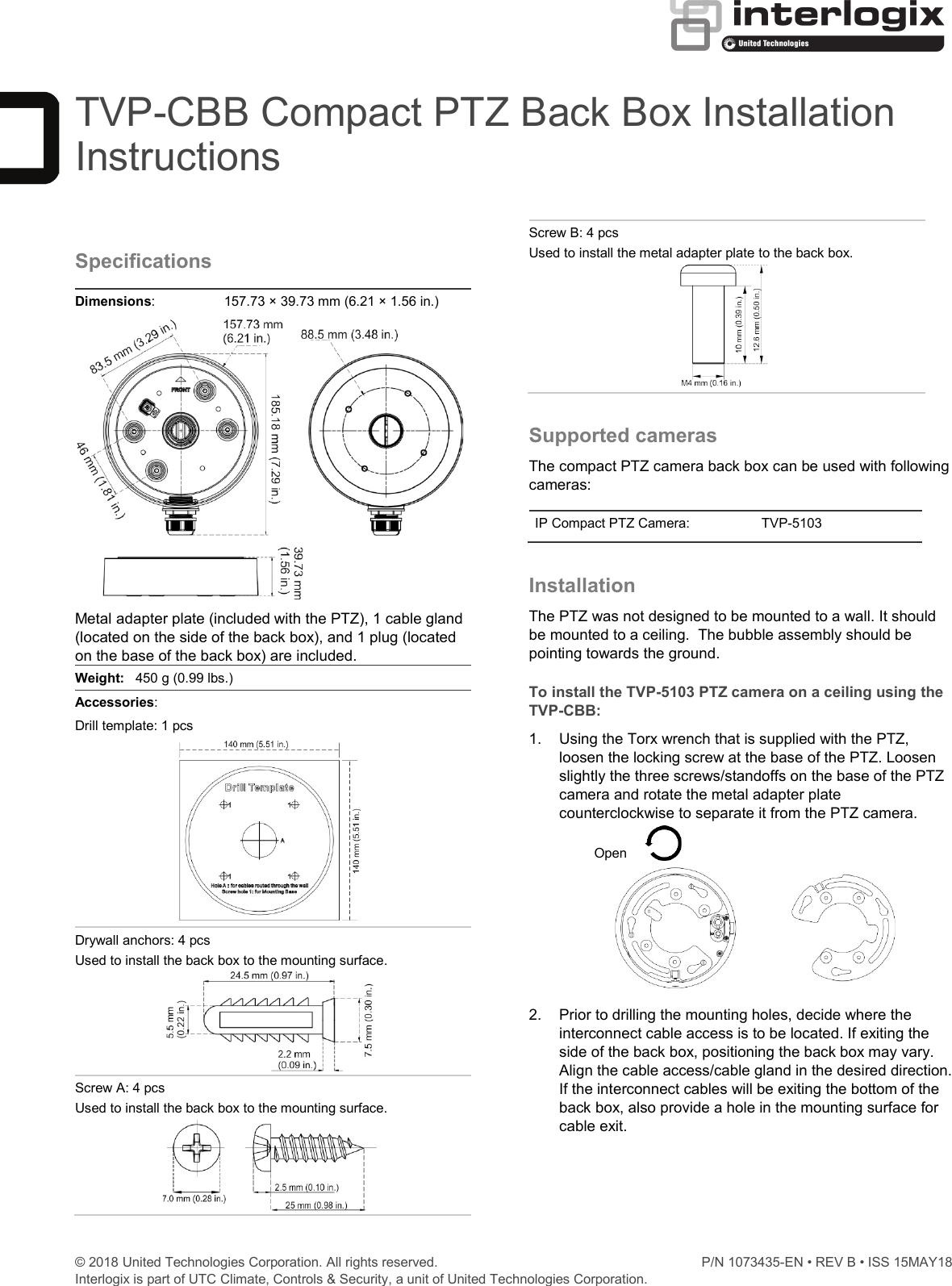TVP CBB Compact PTZ Back Box Installation Instructions 1073435b en