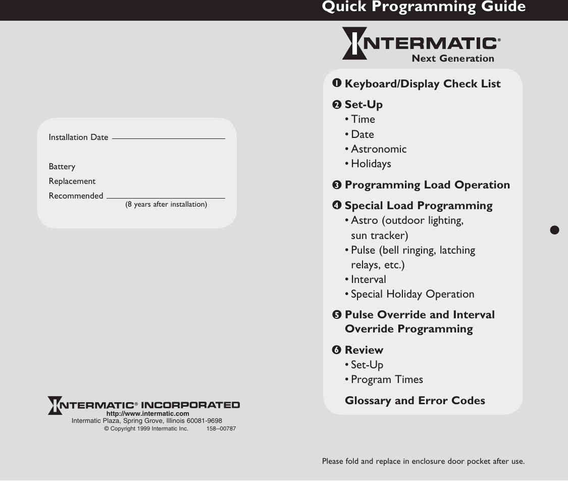 Intermatic Et70000 Quick Programming Guide Owner S Manual