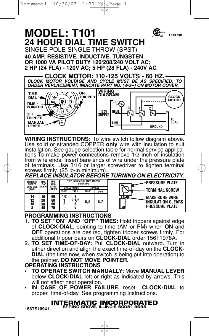 Electrical Options For Replacing T101 Rotary Timer With, 48% OFF