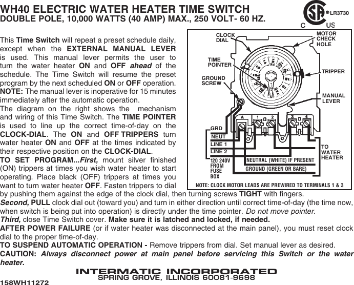 Intermatic Wh40 Instructions Owner S Manual