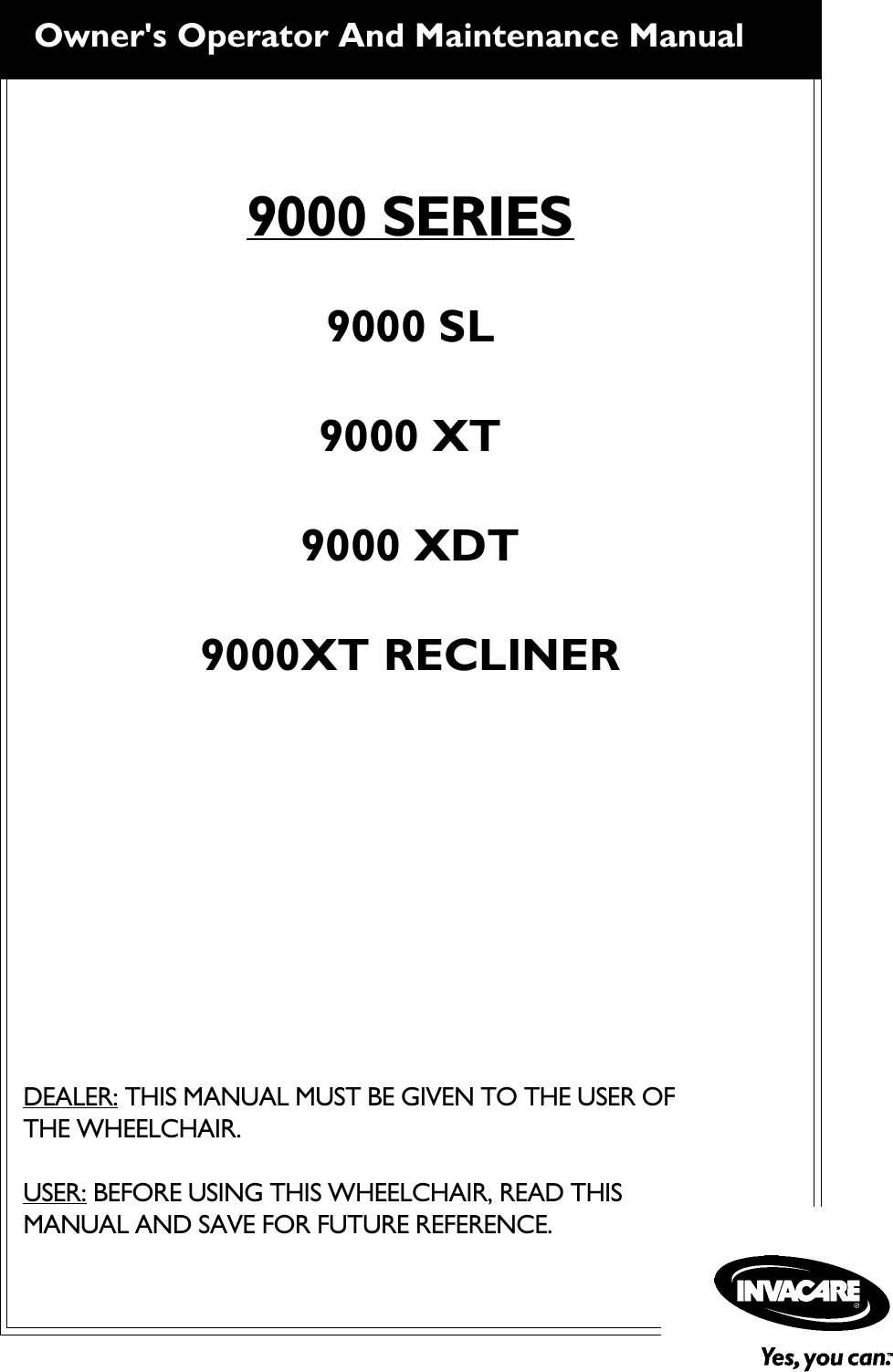 Invacare 9000 Series Users Manual 1056953H_01_02
