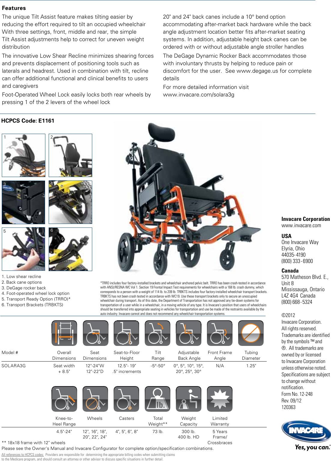 Invacare Wheelchair E1161 Users Manual