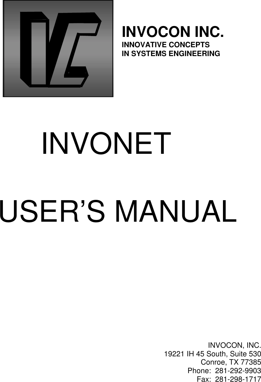 Invocon 0929156 INVONET Remote Data Gathering Unit (RDGU) User Manual