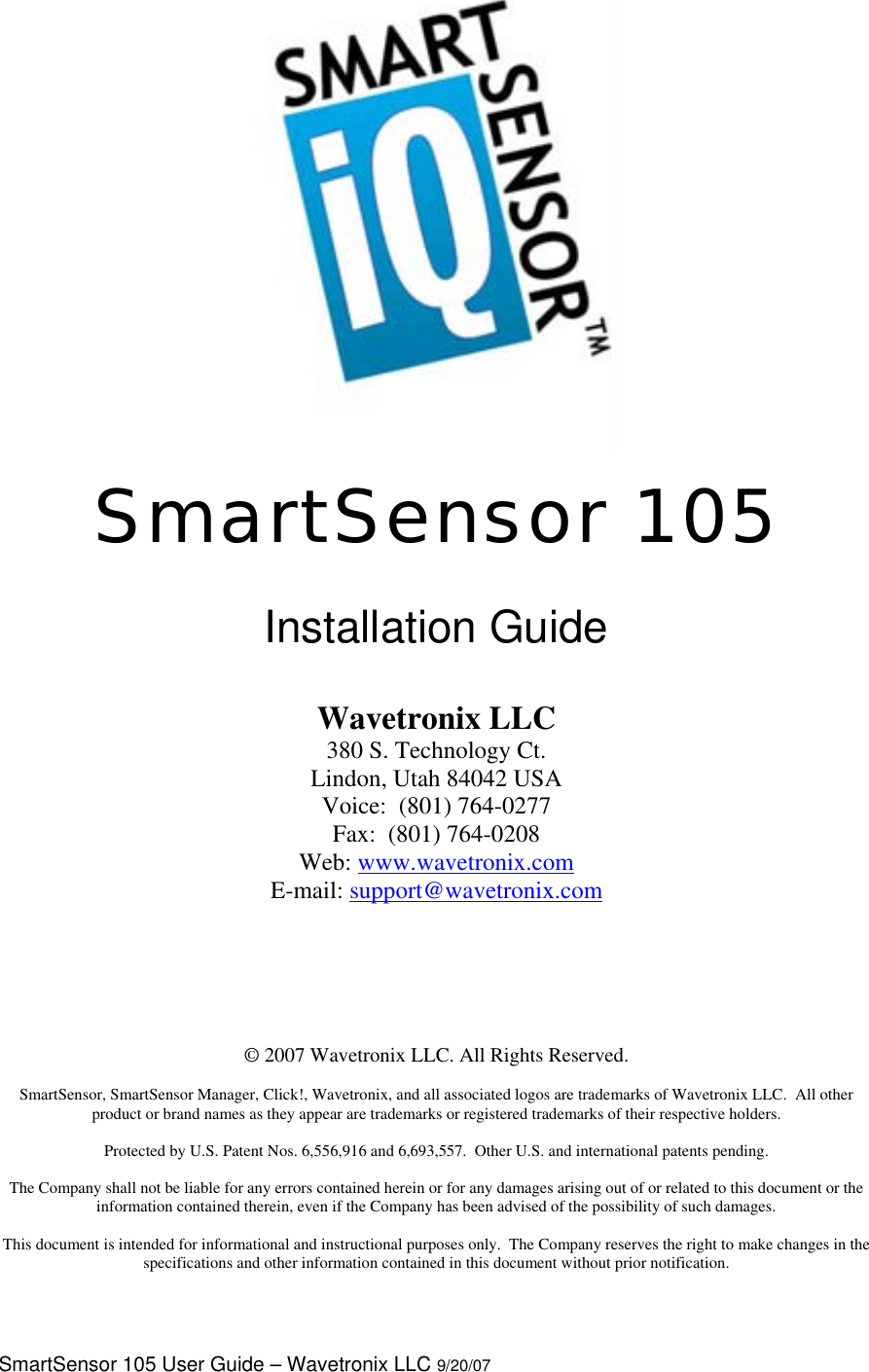 Iq Smartsensor 105 Users Manual Wavetronix Installation Guide