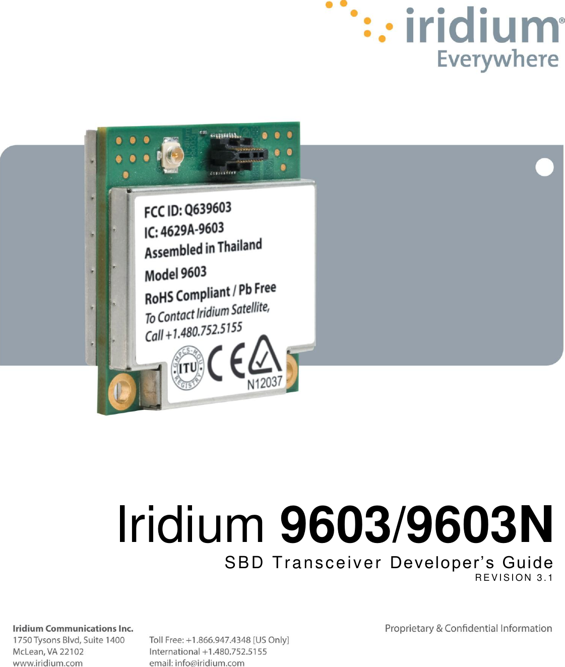 Iridium Satellite 9603N Short Burst Data Transceiver User Manual ...