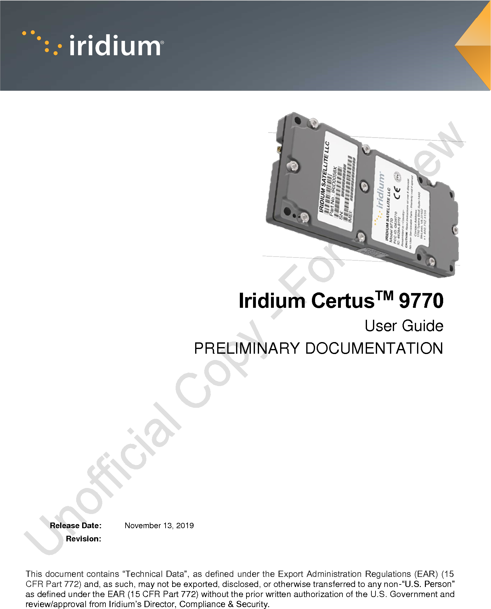 Iridium Satellite 9770 Iridium transceiver module User Manual