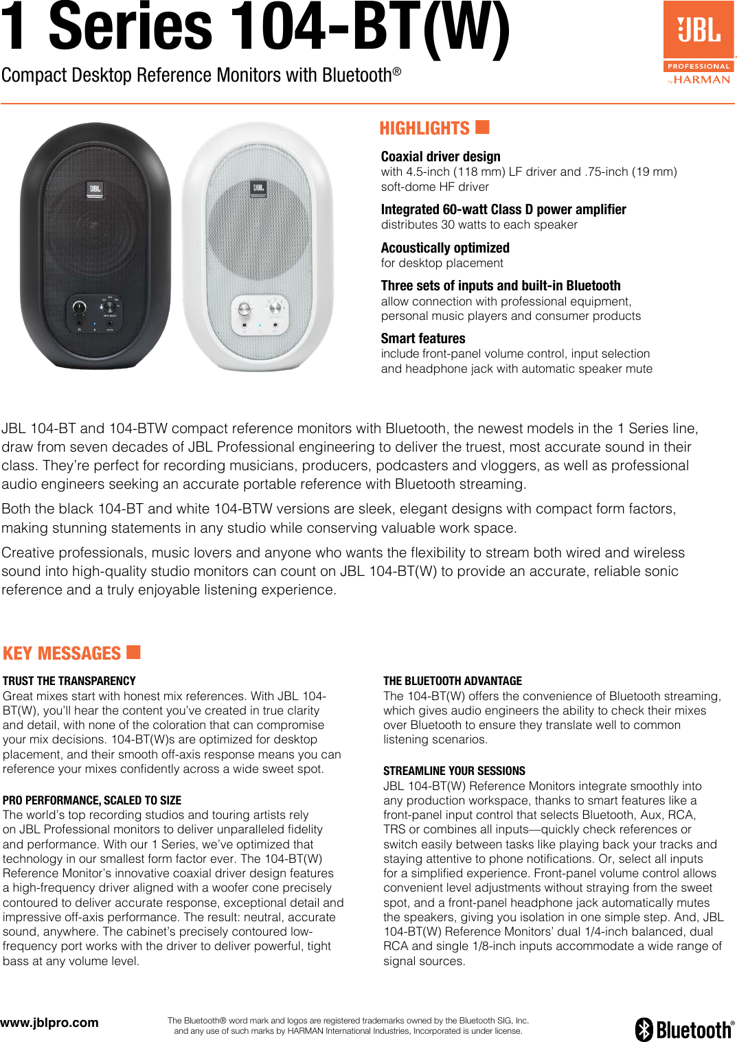 JBL 104 BT Sell Sheet