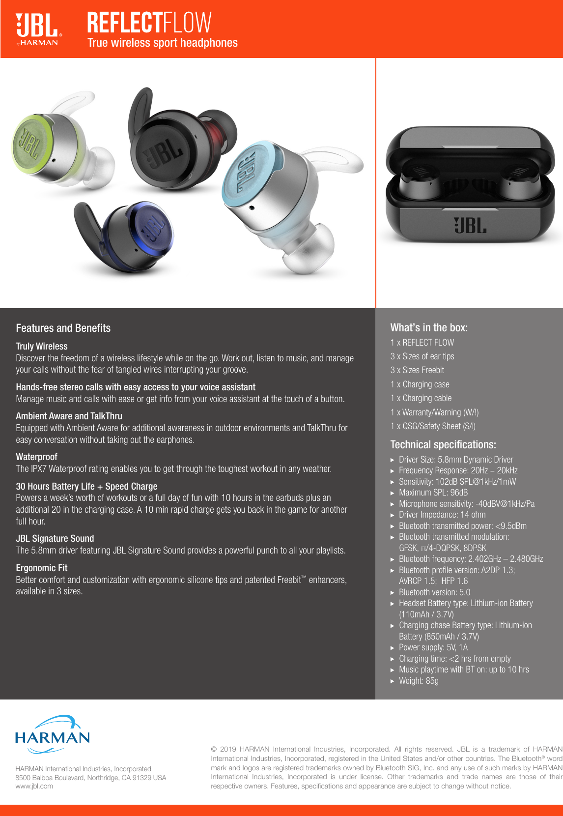 JBL Reflect FLOW Spec Sheet English Global 