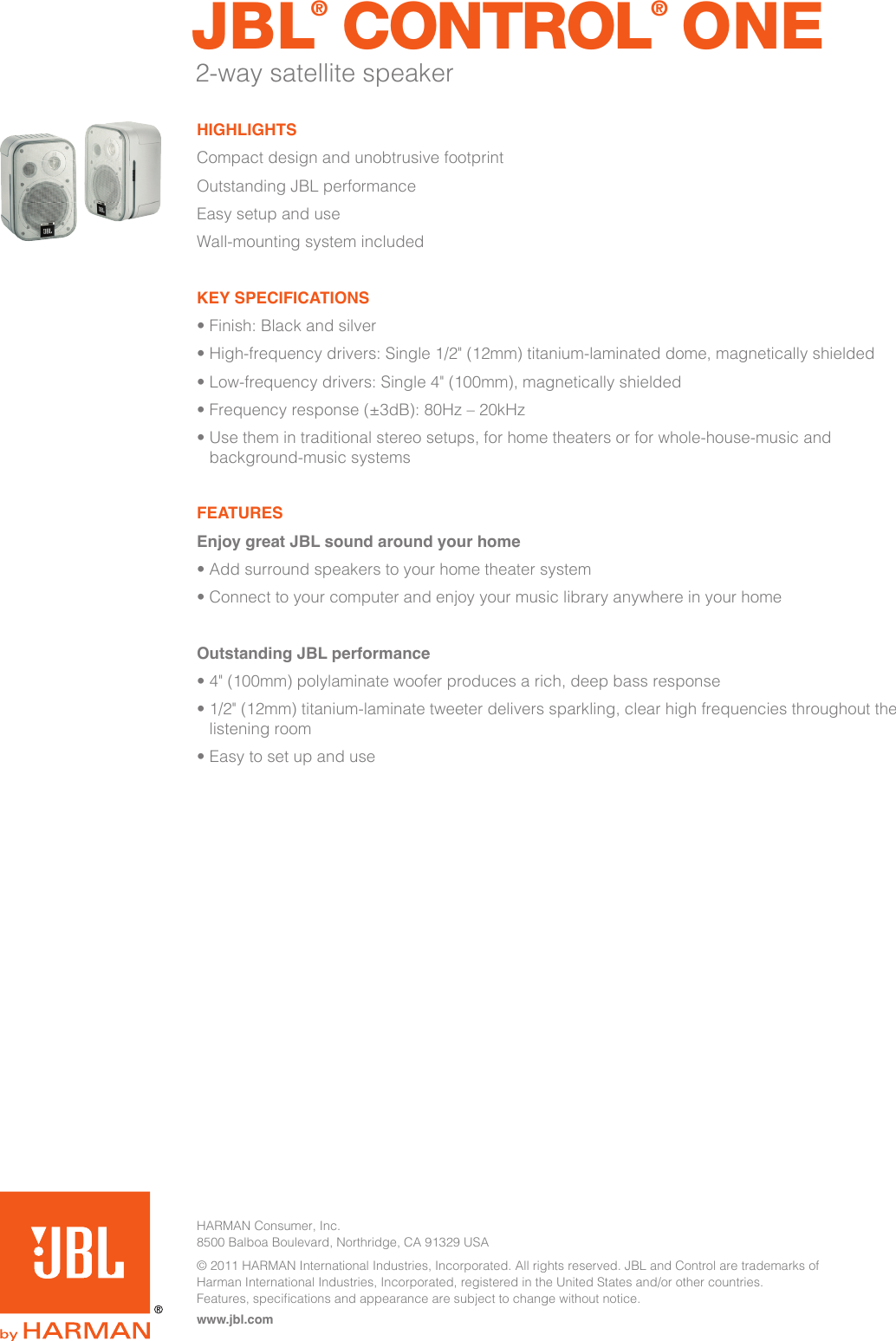 JBL Spec Sheet (EN) English 523 KB Specification Control One (English) 2