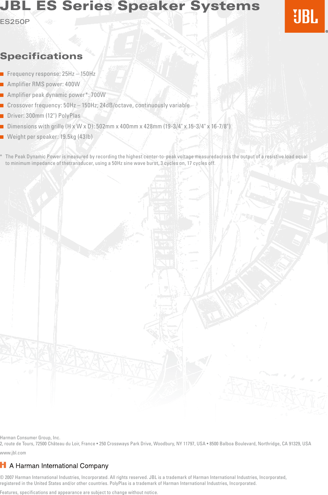 JBL Home_JBL_RB07_GB Specification Sheet ES250P (English EU)