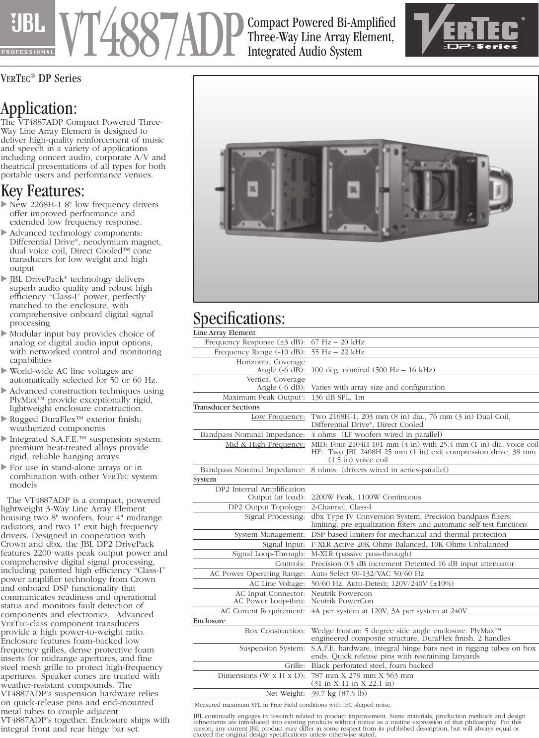 JBL VT4887ADP Spec Sheet