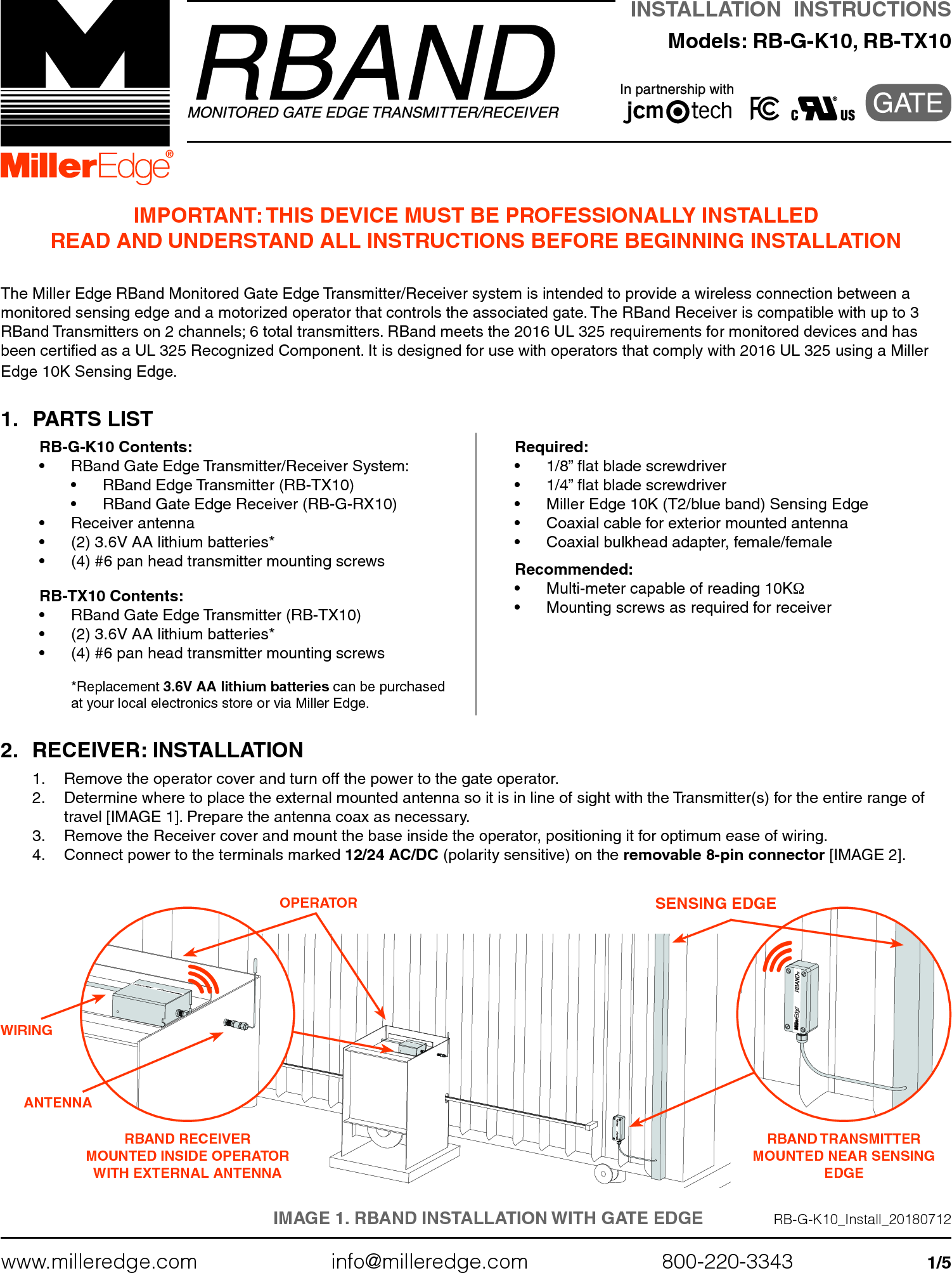 JCM Technologies RB-TX10B Safety edge wireless system consisting in a ...