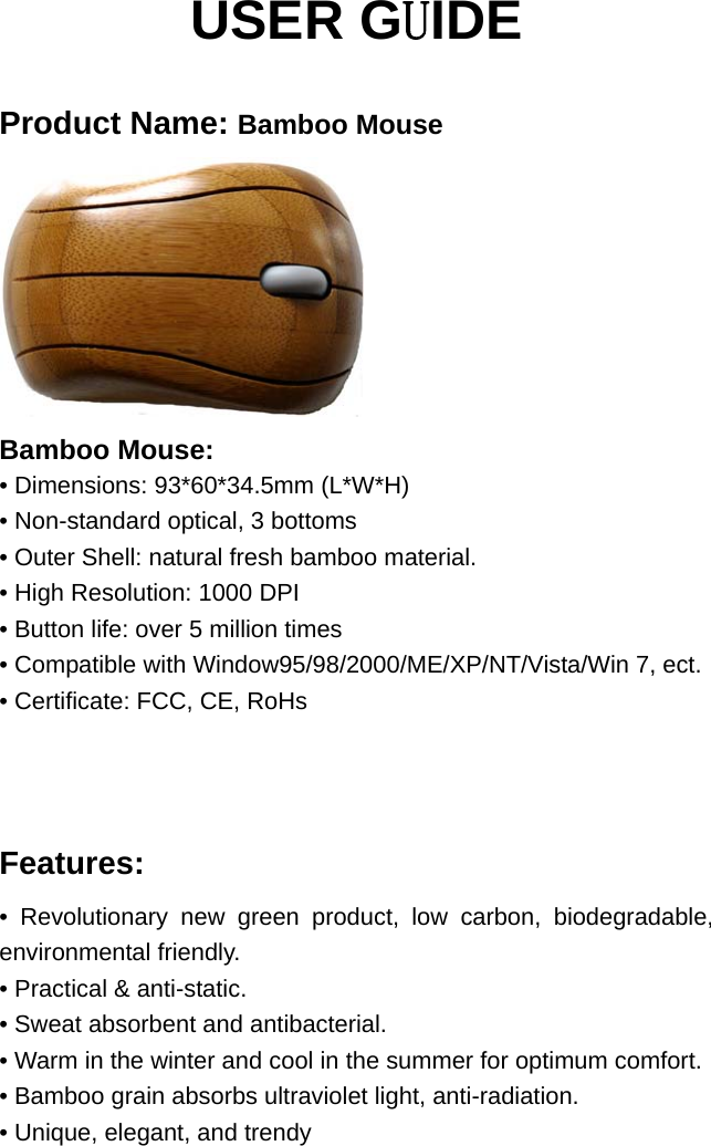 JIANGXI TONGGU JIANGQIAO TIMBER and BAMBOO INDUSTRY JQMOUSE Wireless ...