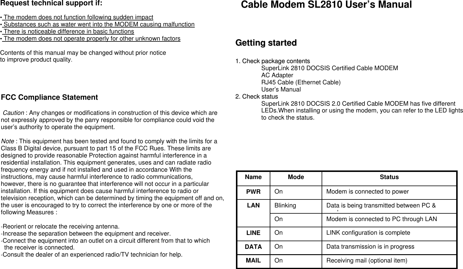 JOOHONG Information and Communications SL2810-001-03 CABLE MODEM User ...