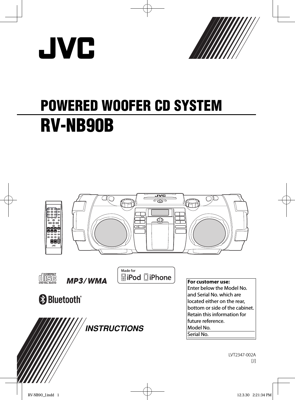 JVC KENWOOD VCB008 POWERED WOOFER CD SYSTEM User Manual RV NB90 J indd