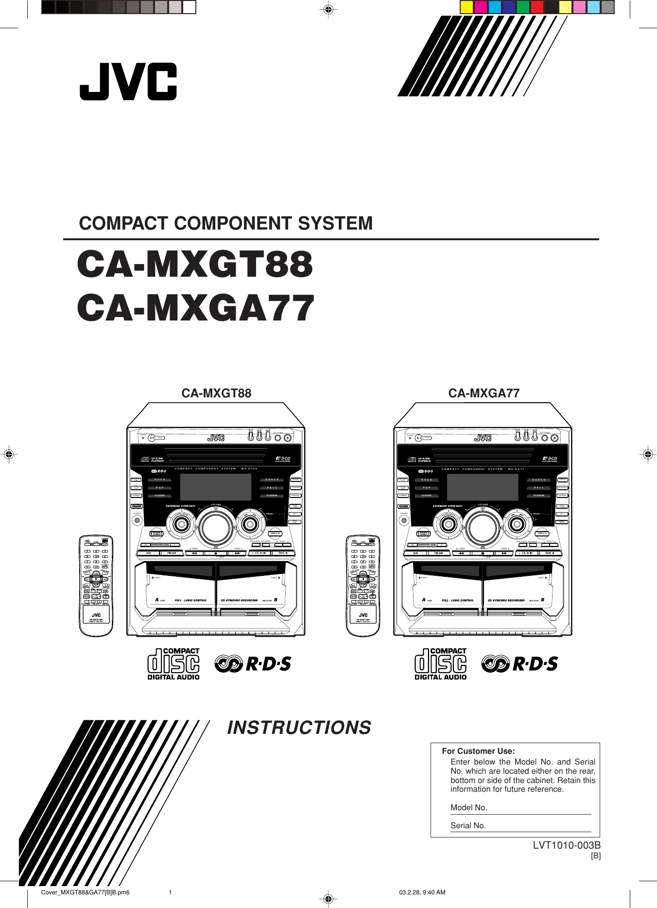 JVC CA MXGA77 MXGT88/MXGA77[B] User Manual MXGA77, MXGT88 LVT1010 003B