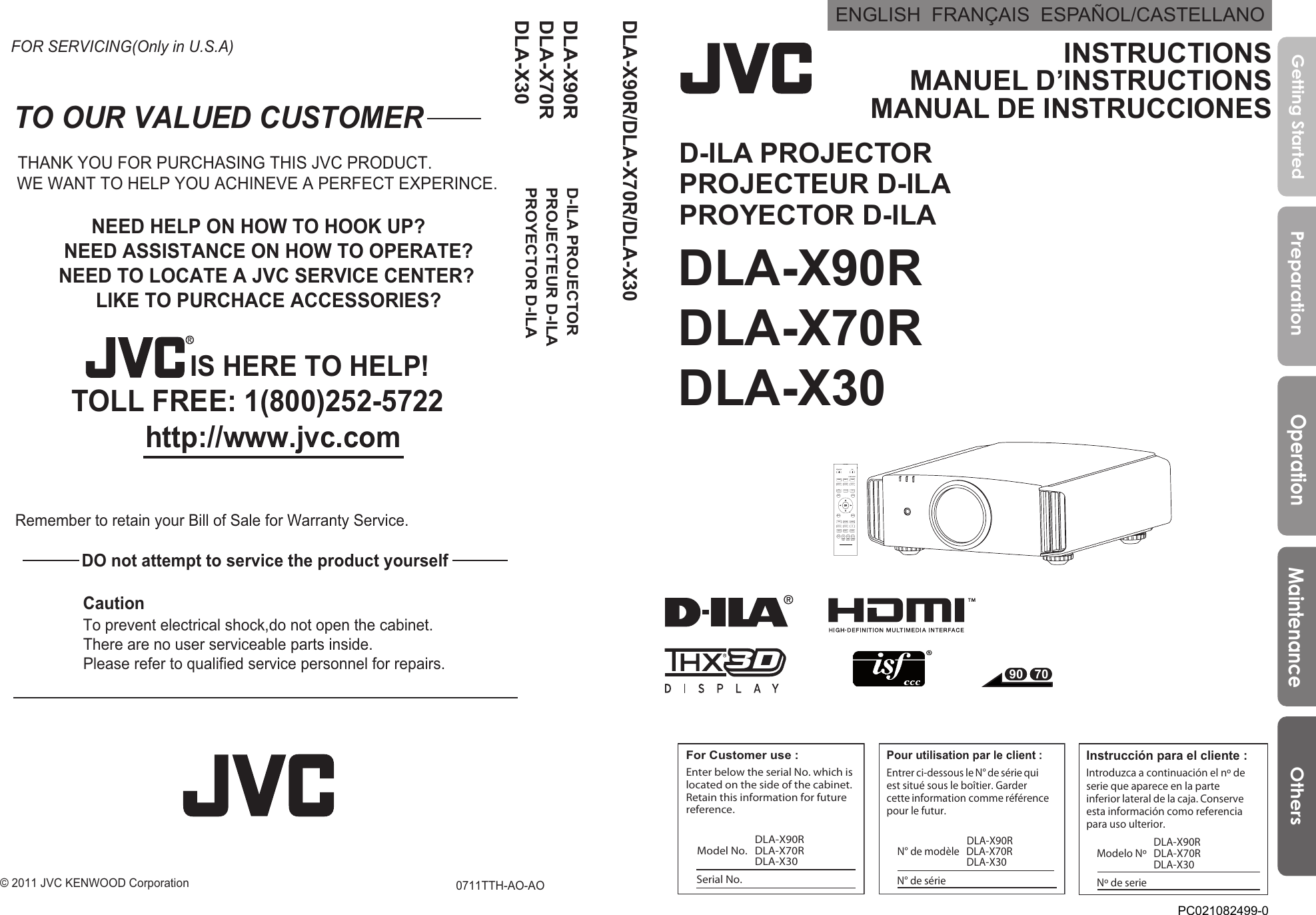 JVC DLA X30 BU User Manual BU, X70R X90R PC021082499 0