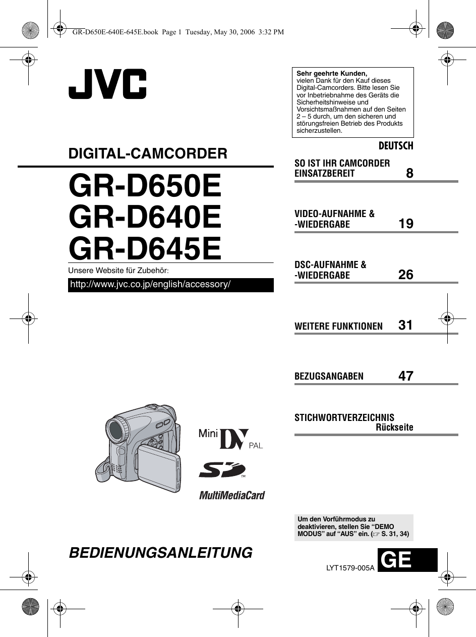 JVC GR D645EG D650E 640E 645E User Manual D645EG, D650EY LYT1579 005A
