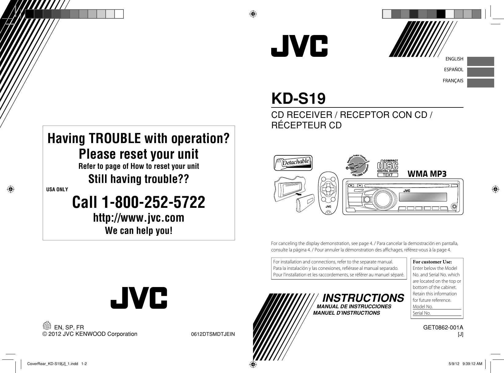 JVC KD S19J CoverRear_KD S19[J]_1 User Manual GET0862 001A