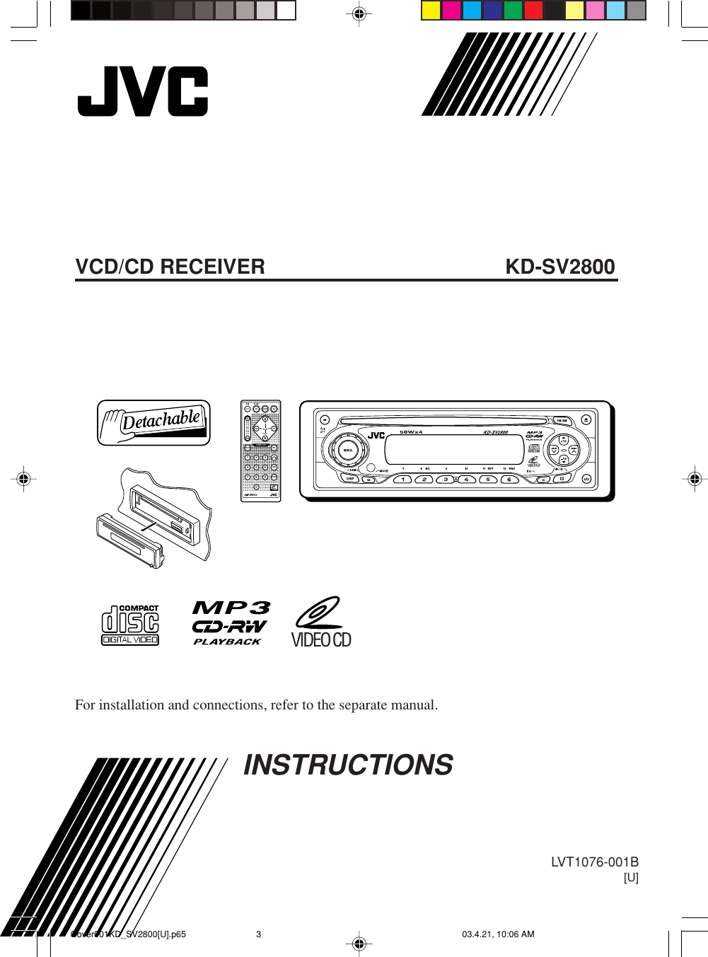 JVC KD SV2800 Cover001KD_SV2800[U].p65 User Manual LVT1076 001B