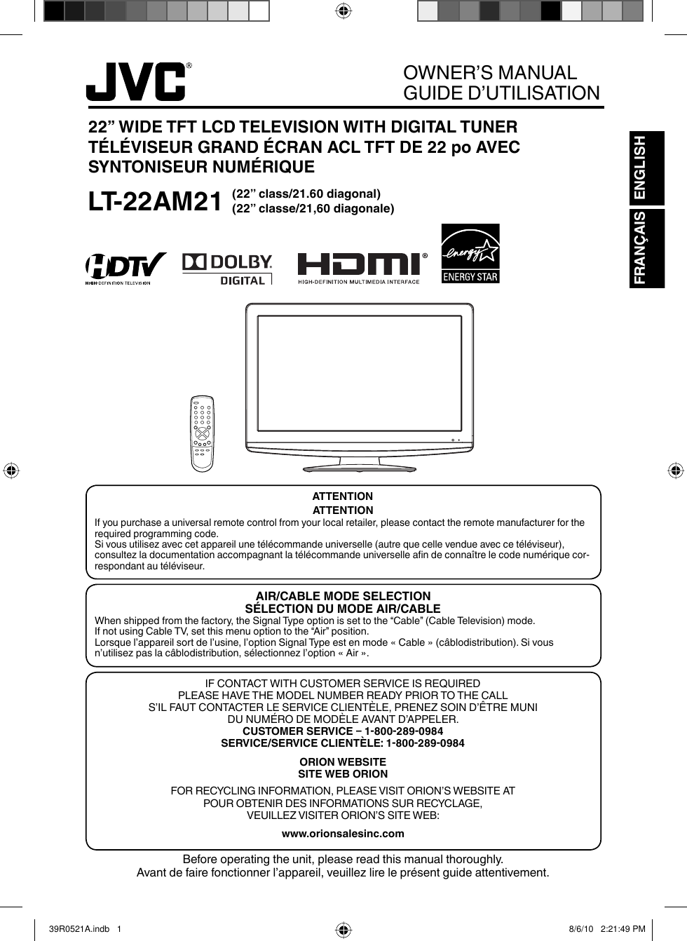 JVC LT 22AM21 User Manual J39R0521A